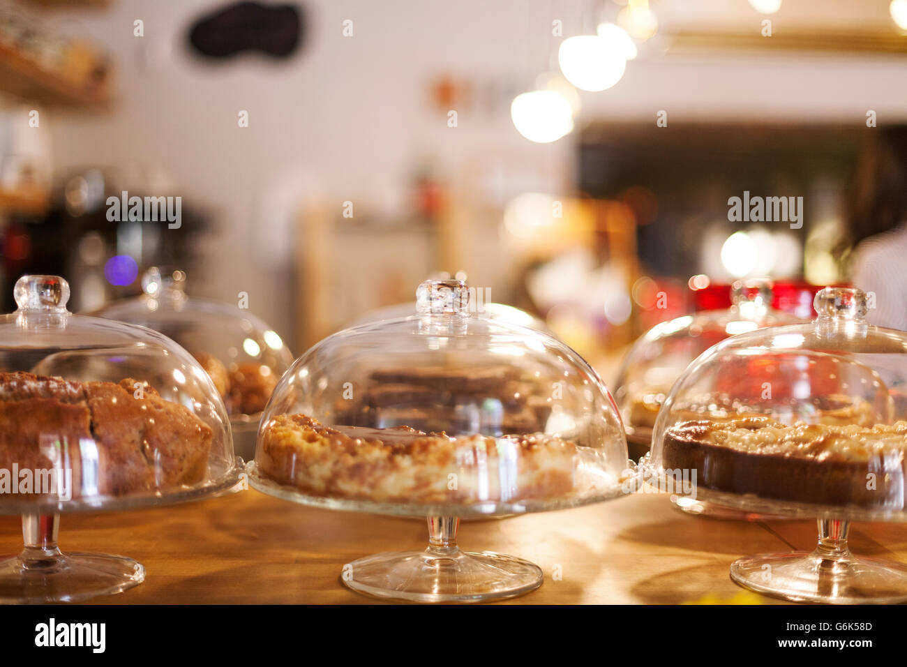 Cake counter in small cafe Stock Photo - Alamy