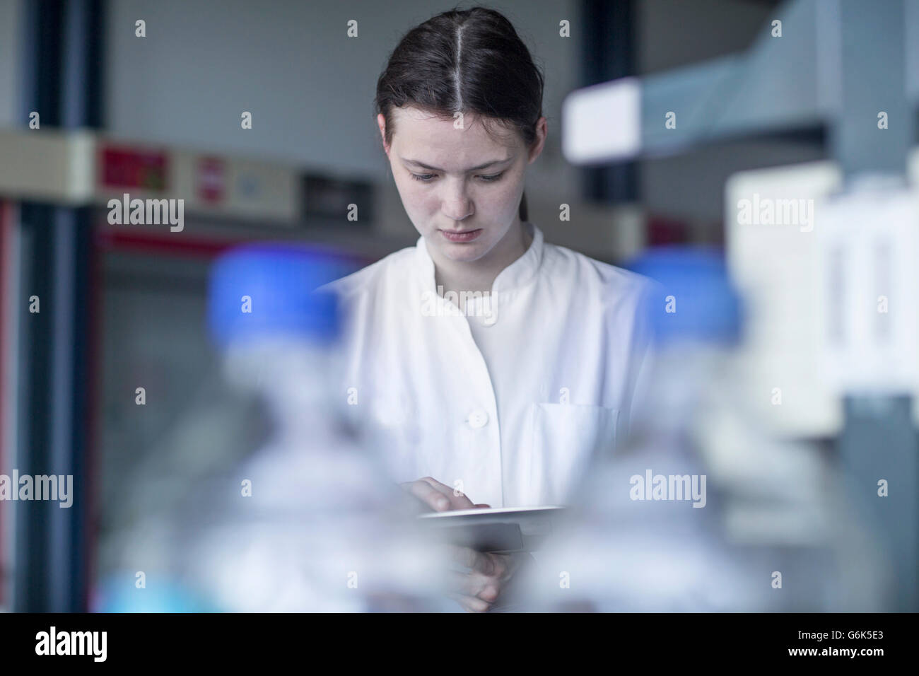 Lab technician in lab using digital tablet Stock Photo - Alamy