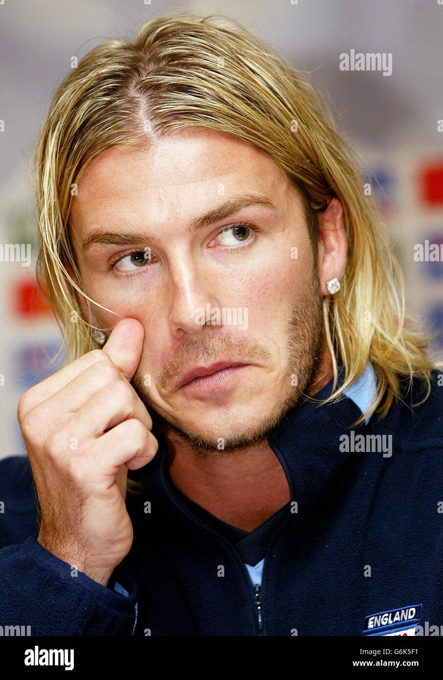 England captain David Beckham speaking during a press conference at Old ...