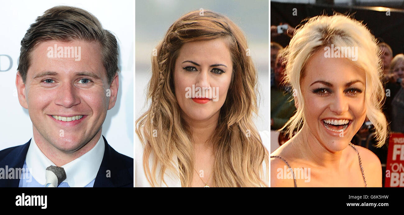 File photos of (from the left) Allen Leech, Caroline Flack and Jaime ...