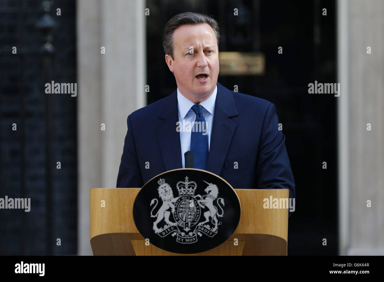 Prime Minister David Cameron speaks outside 10 Downing Street, London ...