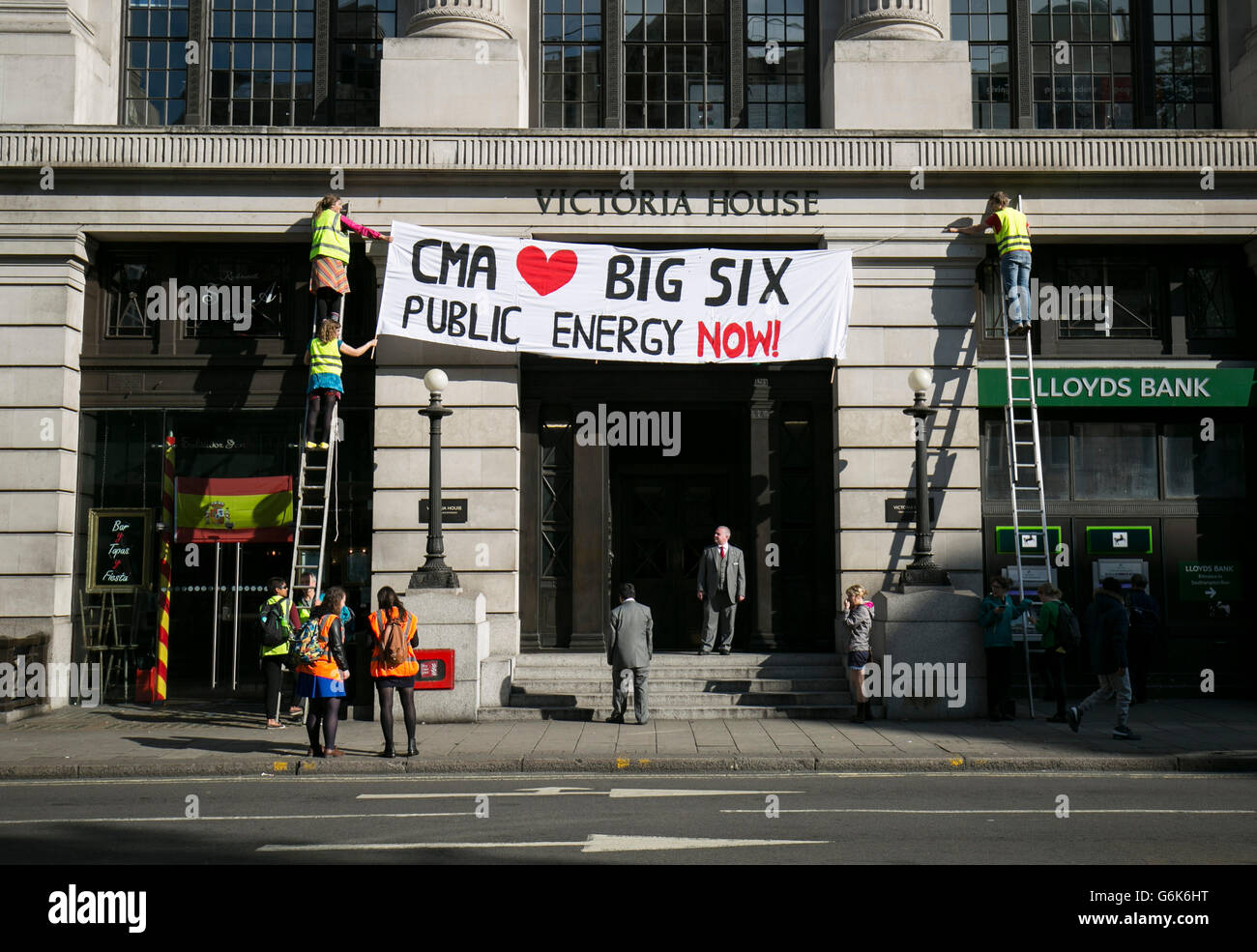 EDITORIAL USE ONLY Protestors from Switched on London climbed onto the ...