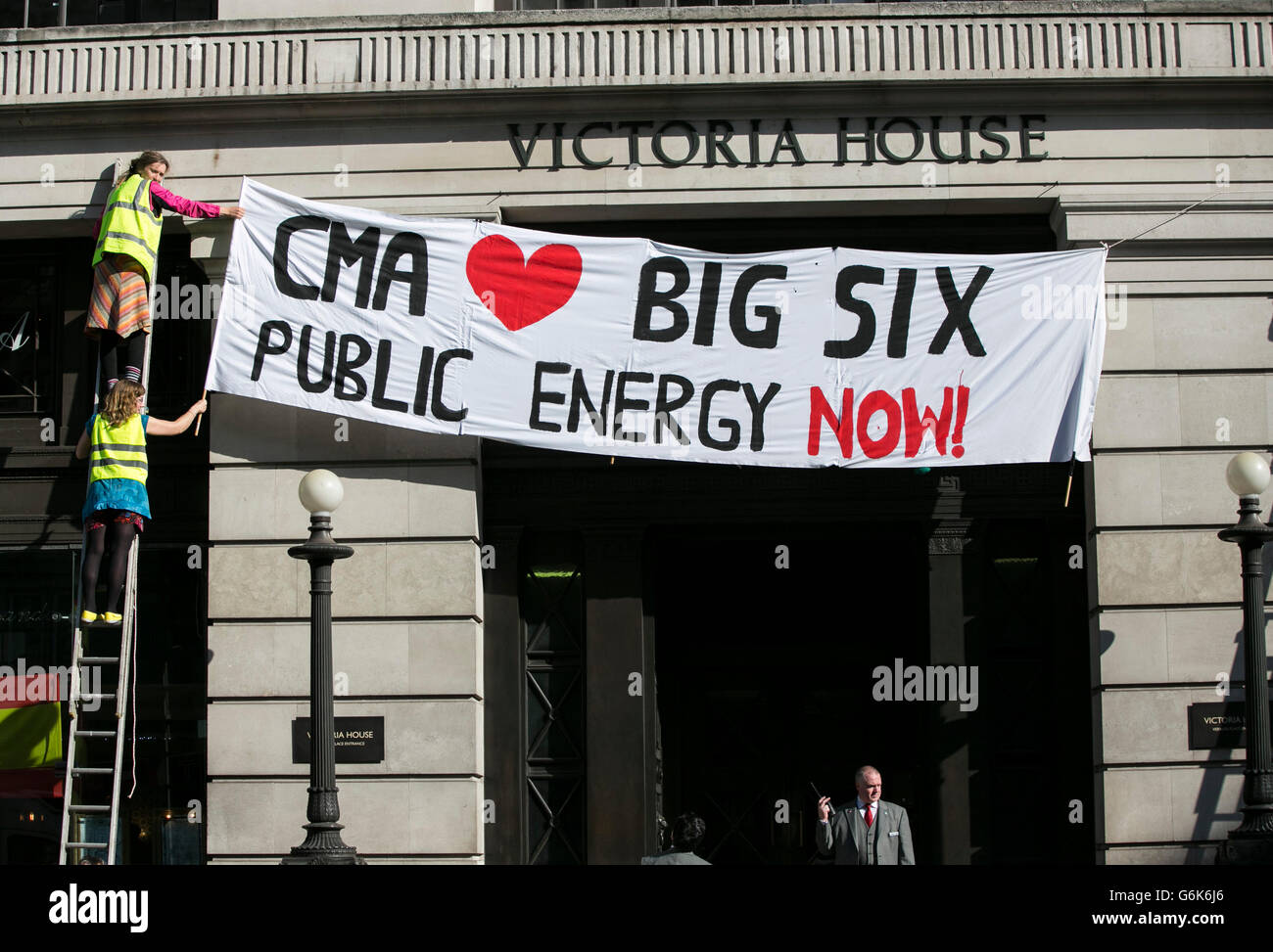 EDITORIAL USE ONLY Protestors from Switched on London climbed onto the ...