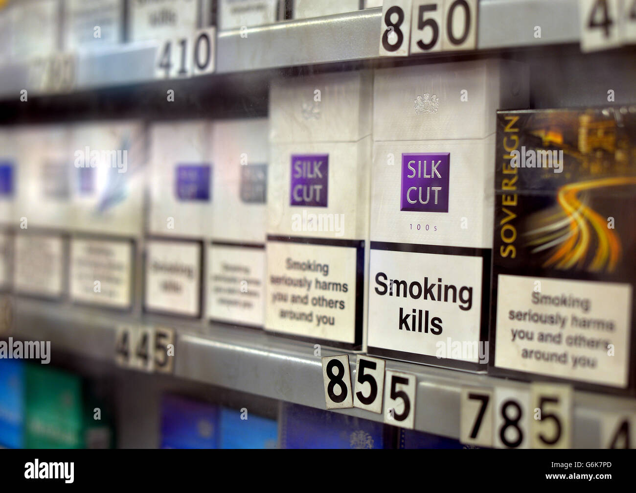 A cigarette display cabinet in a central London newsagent's shop, as ...