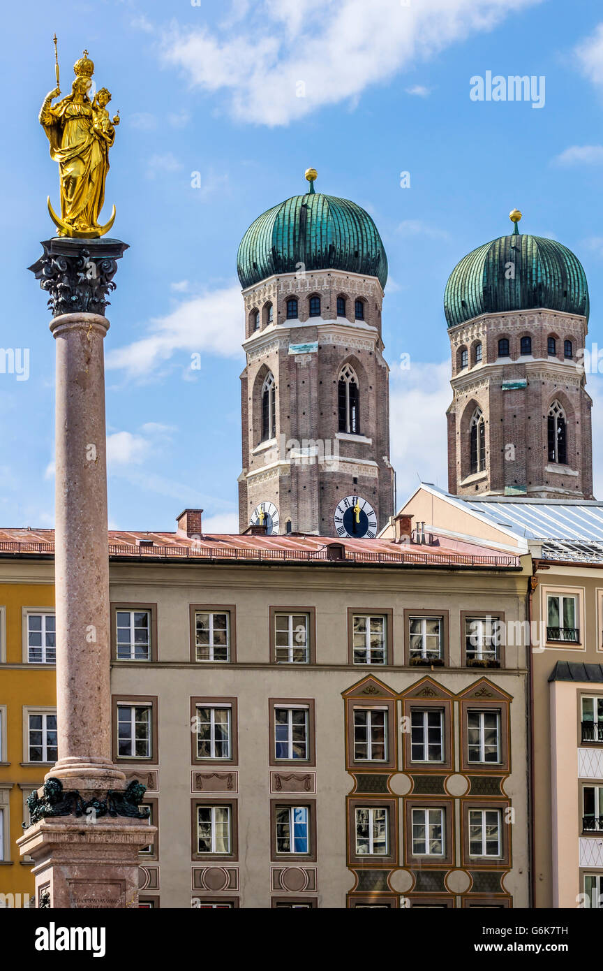 Germany, Bavaria, Munich, View of Mary's Square, Marian column and ...