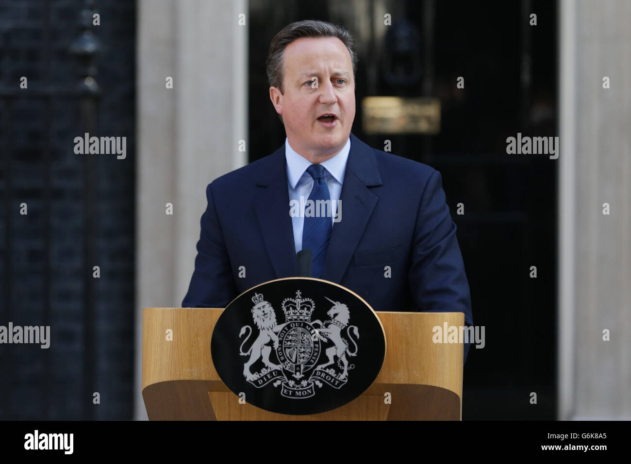 Prime Minister David Cameron speaks outside 10 Downing Street, London ...