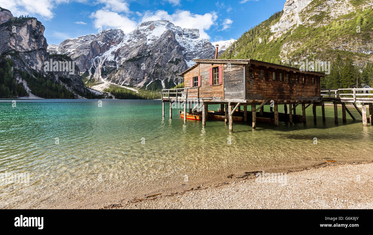 Italy, South Tyrol, Dolomites, Fanes-Sennes-Prags Nature Park, Lake ...