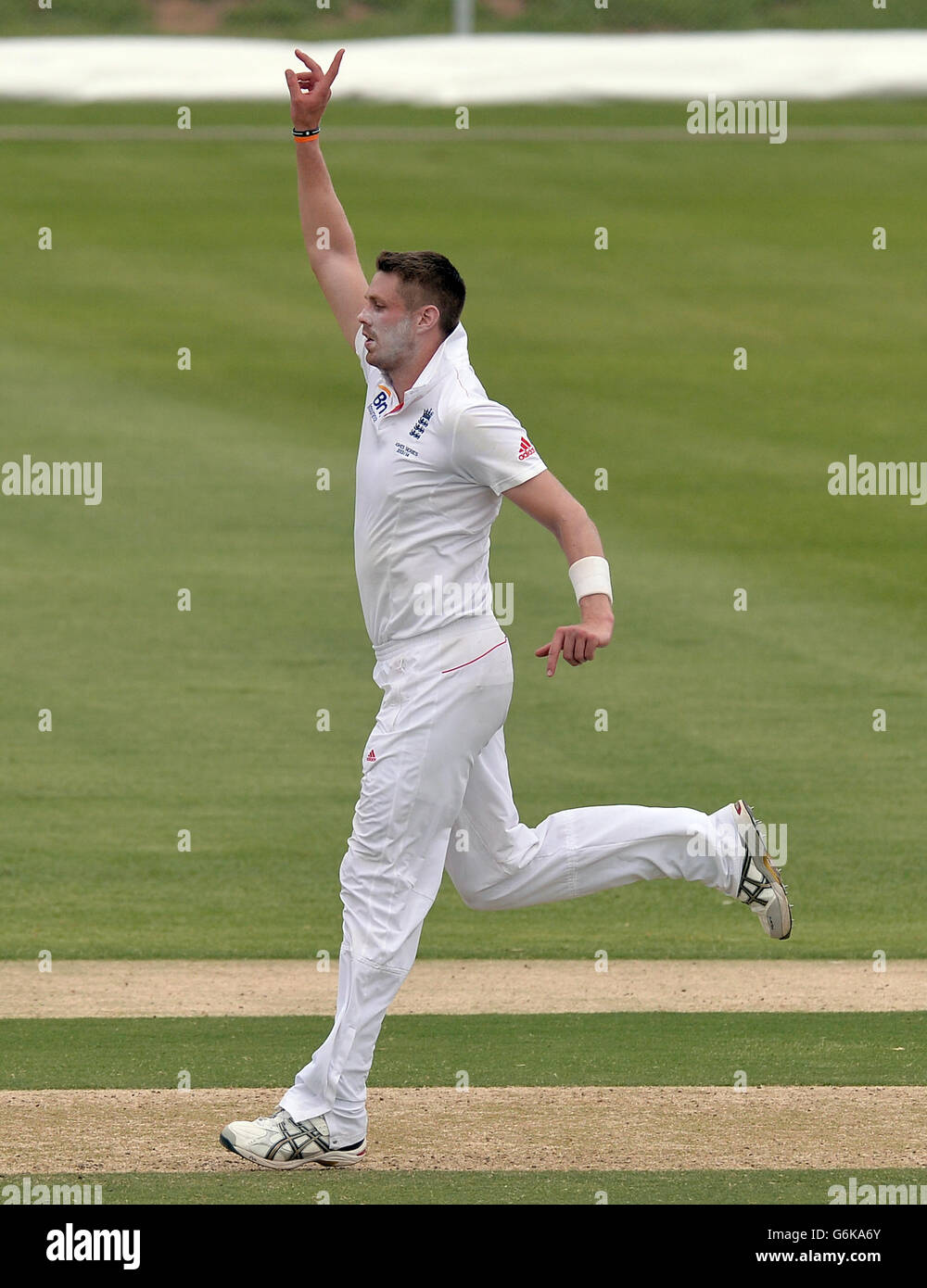 England's Boyd Rankin celebrates taking the wicket of Chairman's XI's ...