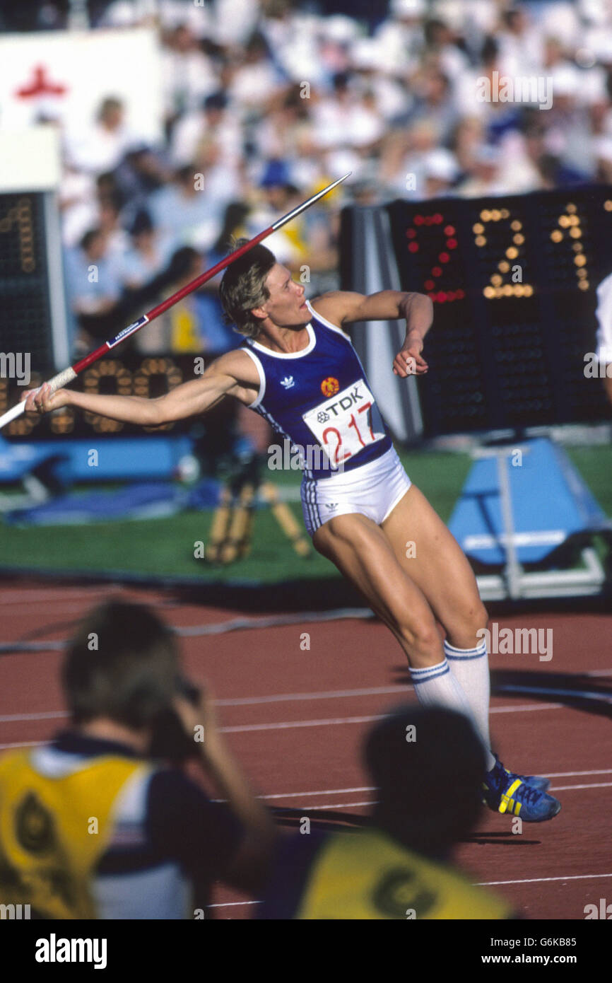 Sabine Paetz of East Germany during the Javelin event. She went on to ...