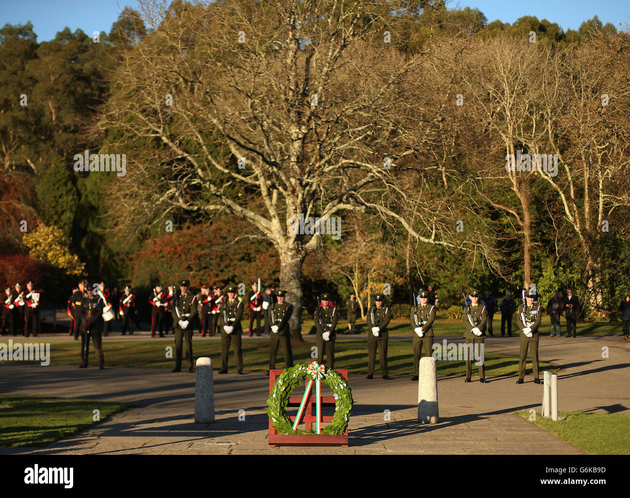 The wreath lies on the ground during the commemorative wreath-laying ...