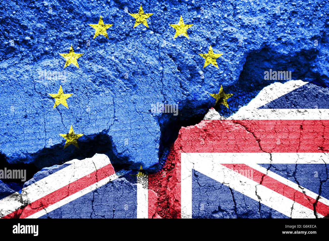 Brexit, Flags of the United Kingdom and the European Union on cracked ...