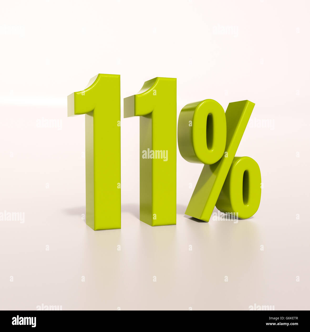 3d render: green 11 percent, percentage discount sign on white, 11 ...