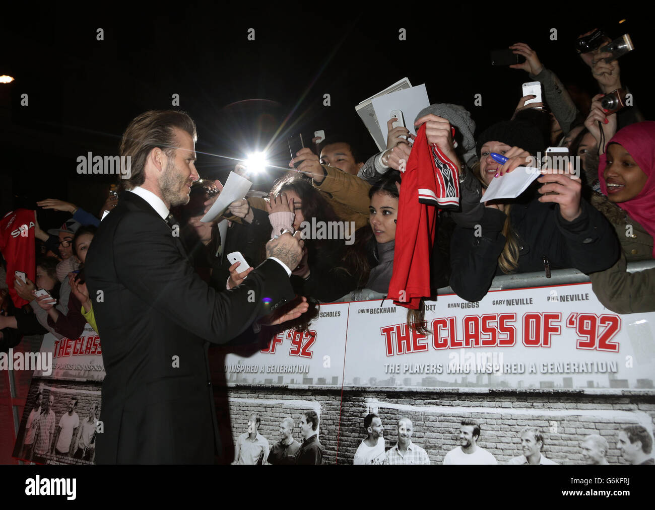 David Beckham with fans arriving for the world premiere of The Class of ...