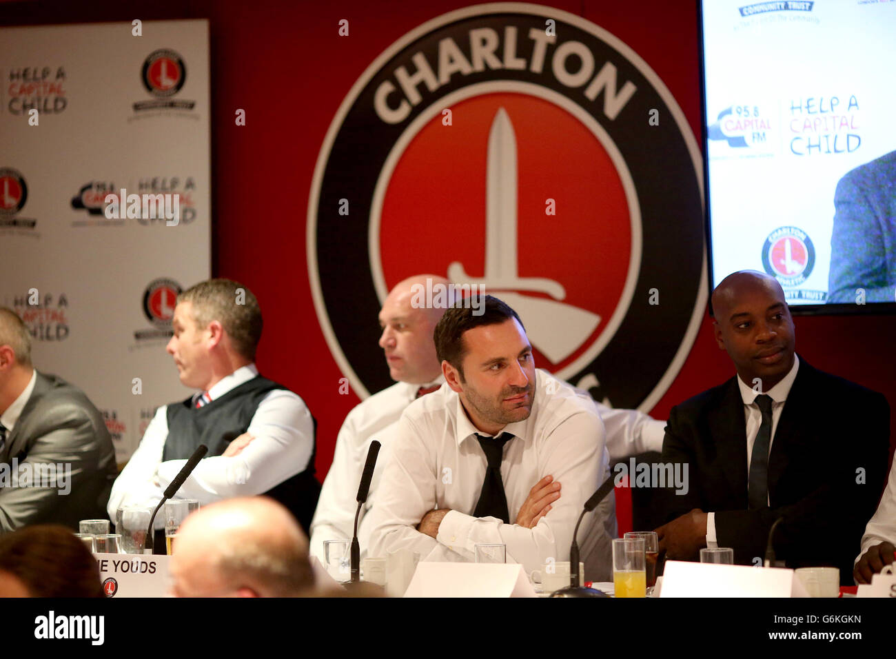 Sasa Ilic (centre) and Richard Rufus (right) during The Valley Stadium ...