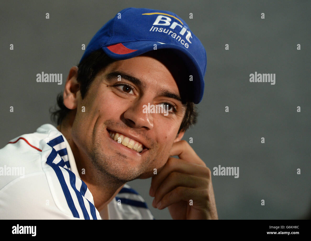England's Alastair Cook speaks during a press conference at the ...