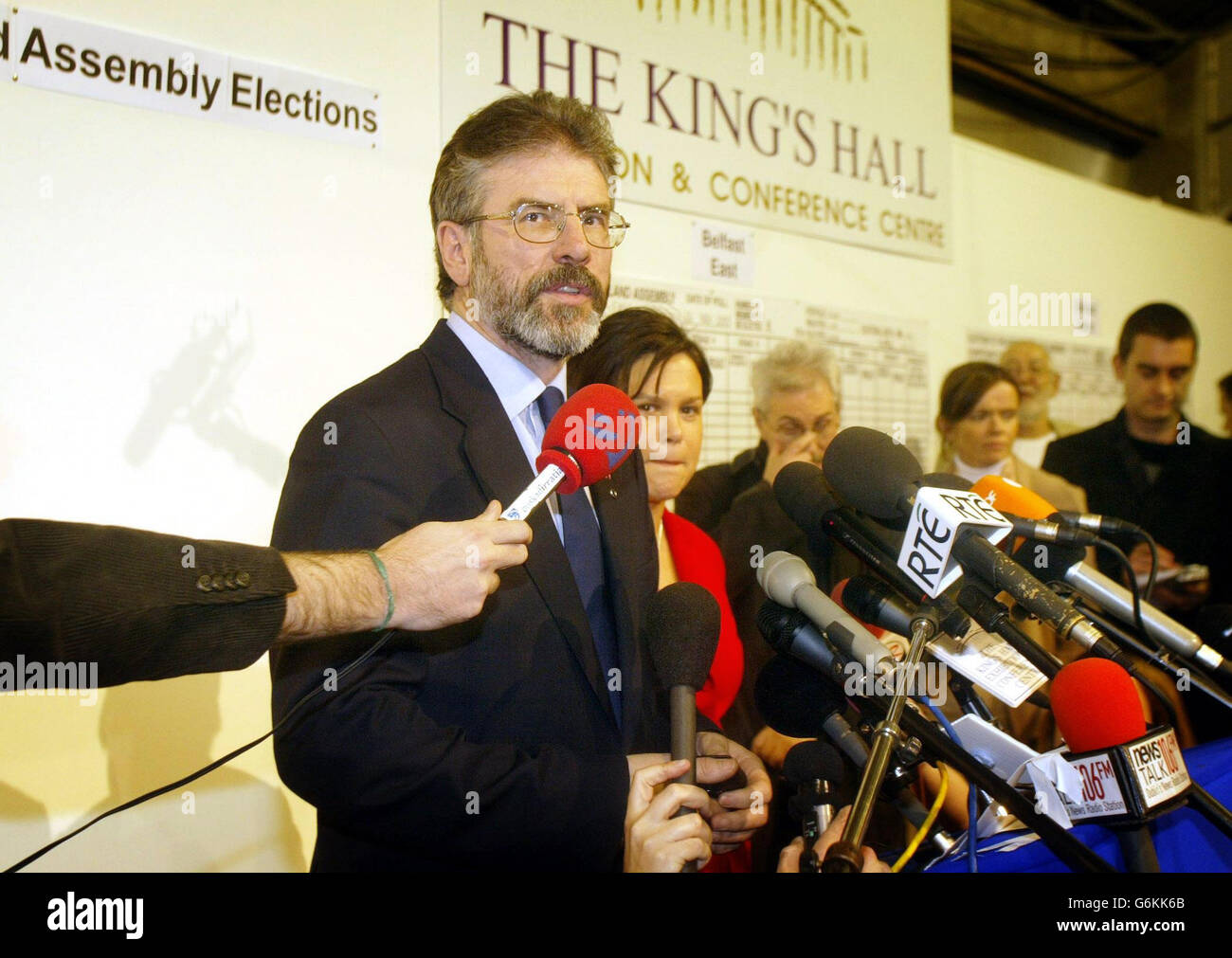 Sinn Fein president Gerry Adams, with colleague Mary Lou McDonald ...