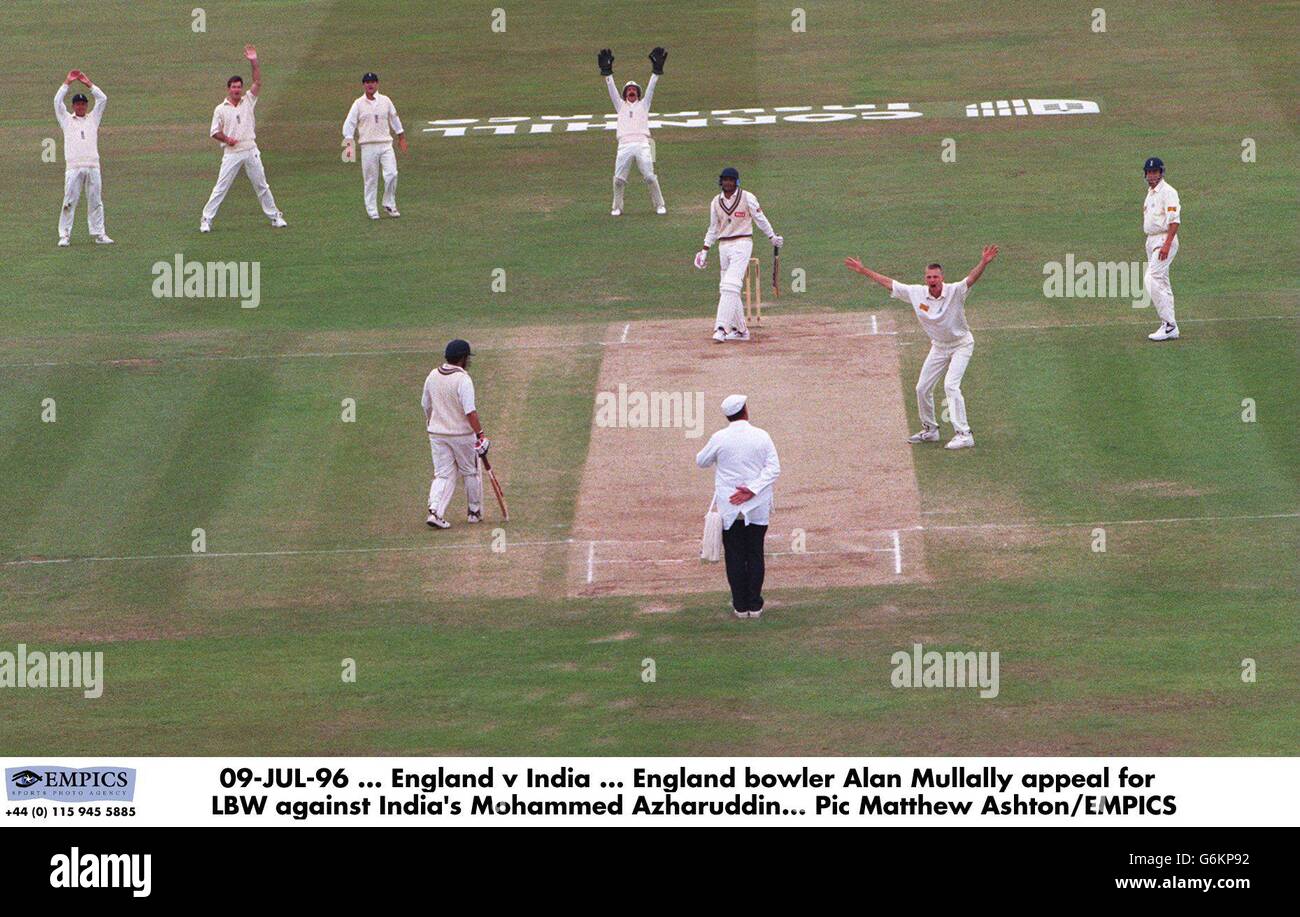 09-JUL-96, England v India, England bowler Alan Mullally appeal for LBW ...