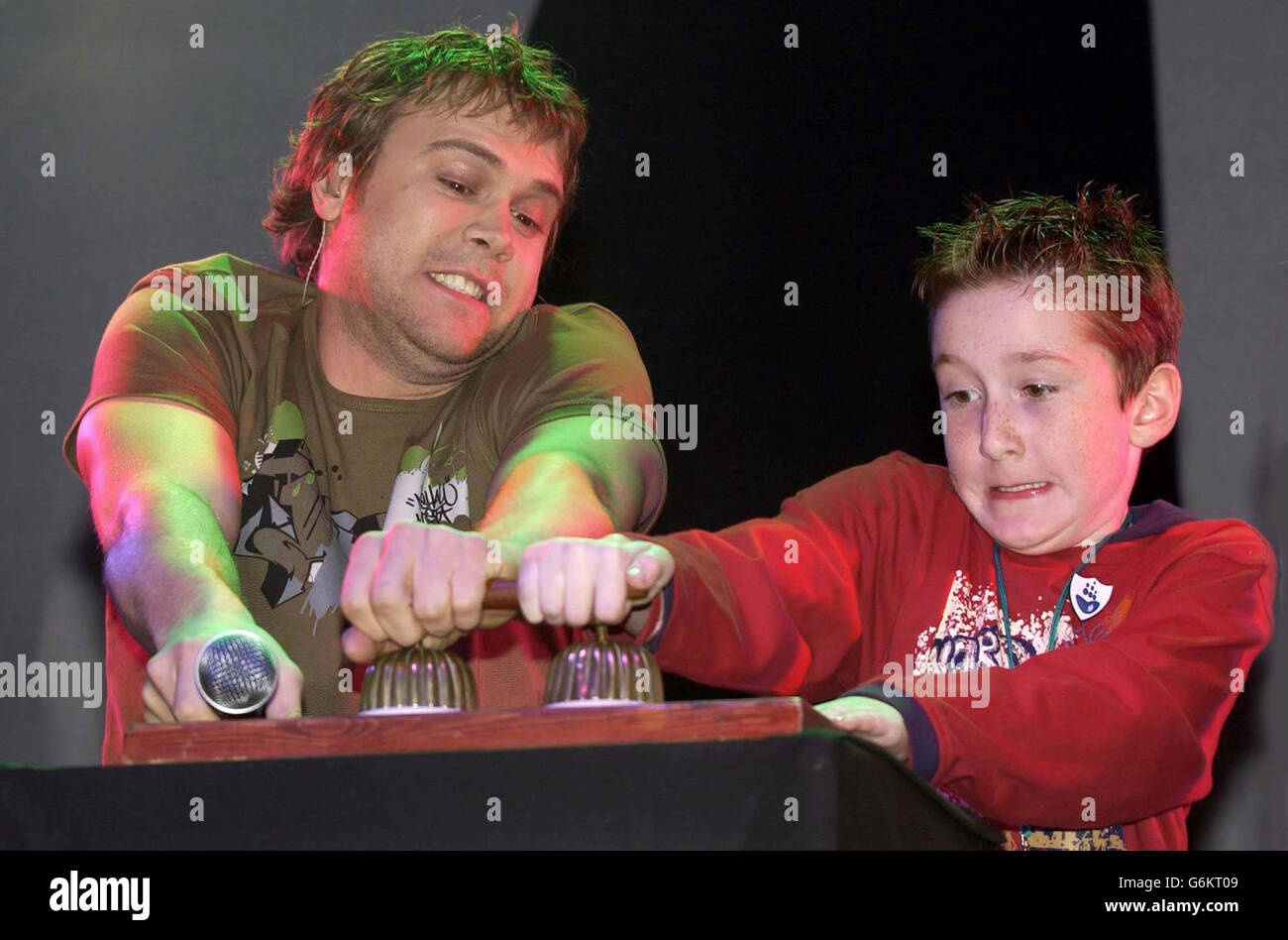 Singer Daniel Bedingfield and Blue Peter competition winner Leo Thomson ...