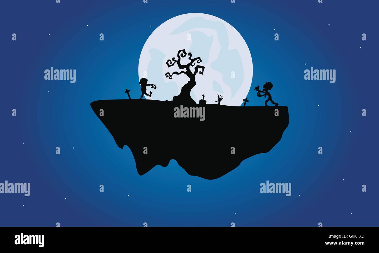 Halloween zombie and dry tree silhouette Stock Vector Image & Art - Alamy