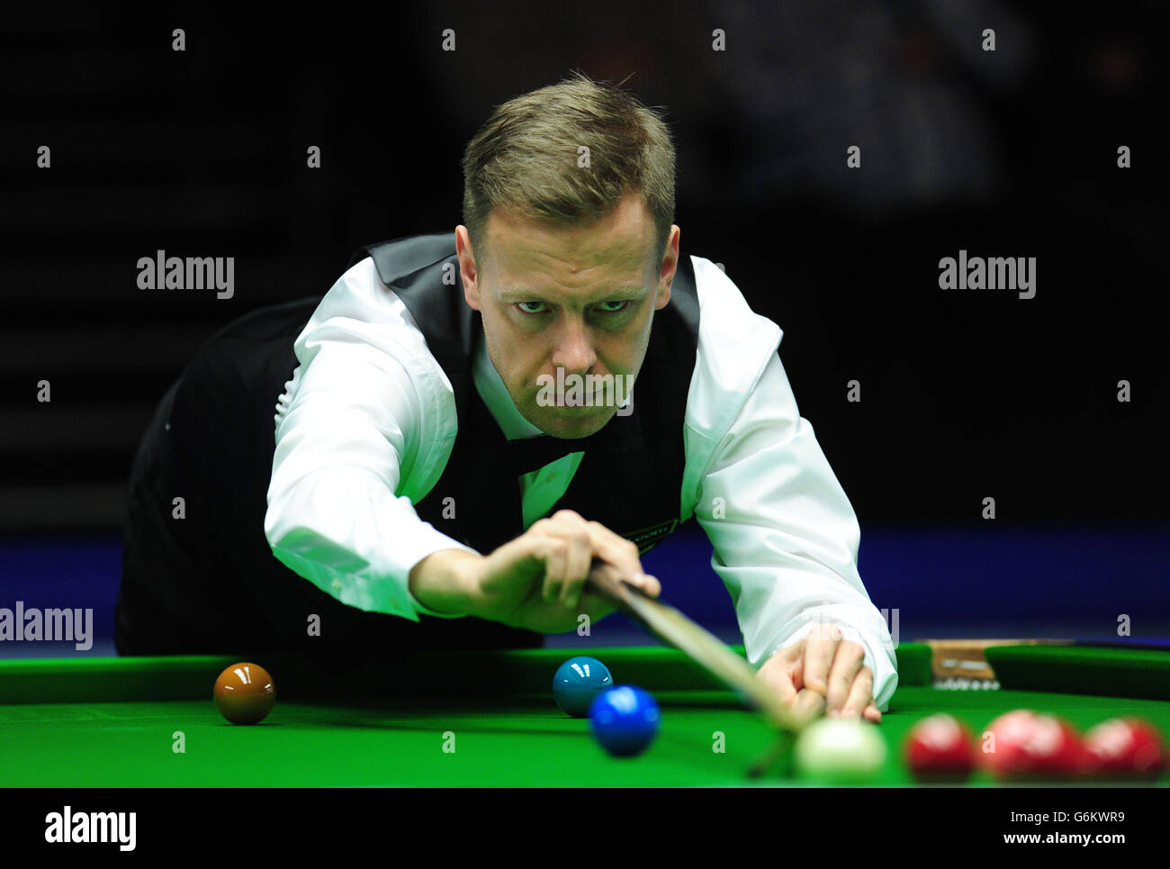 Robin Hull in action in his first round match against Mark Davis during ...