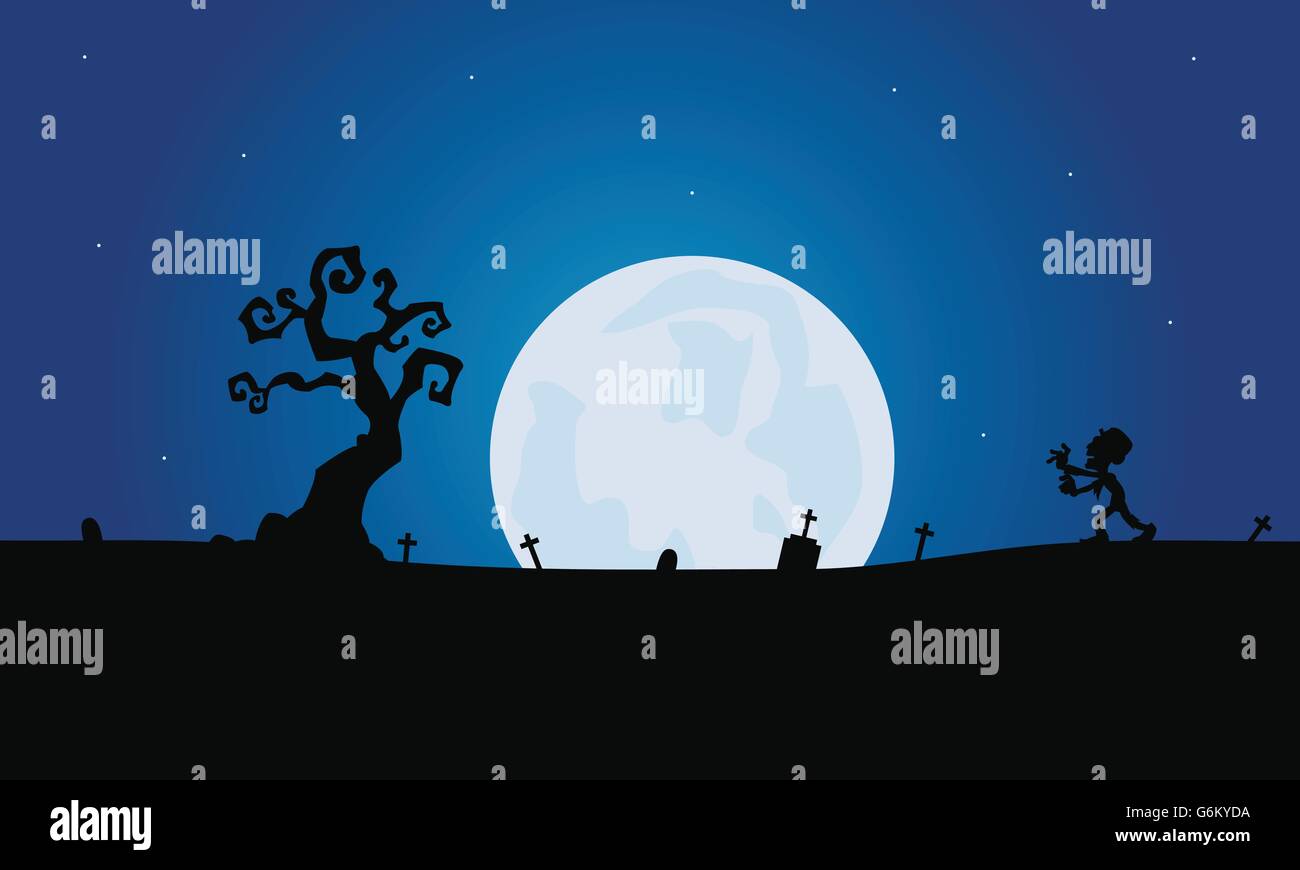 Scenery zombie and tomb silhouette with moon Stock Vector Image & Art ...