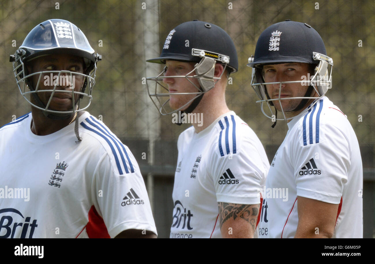 England's Michael Carberry (left) Ben Stokes (centre) and Tim Bresnan ...