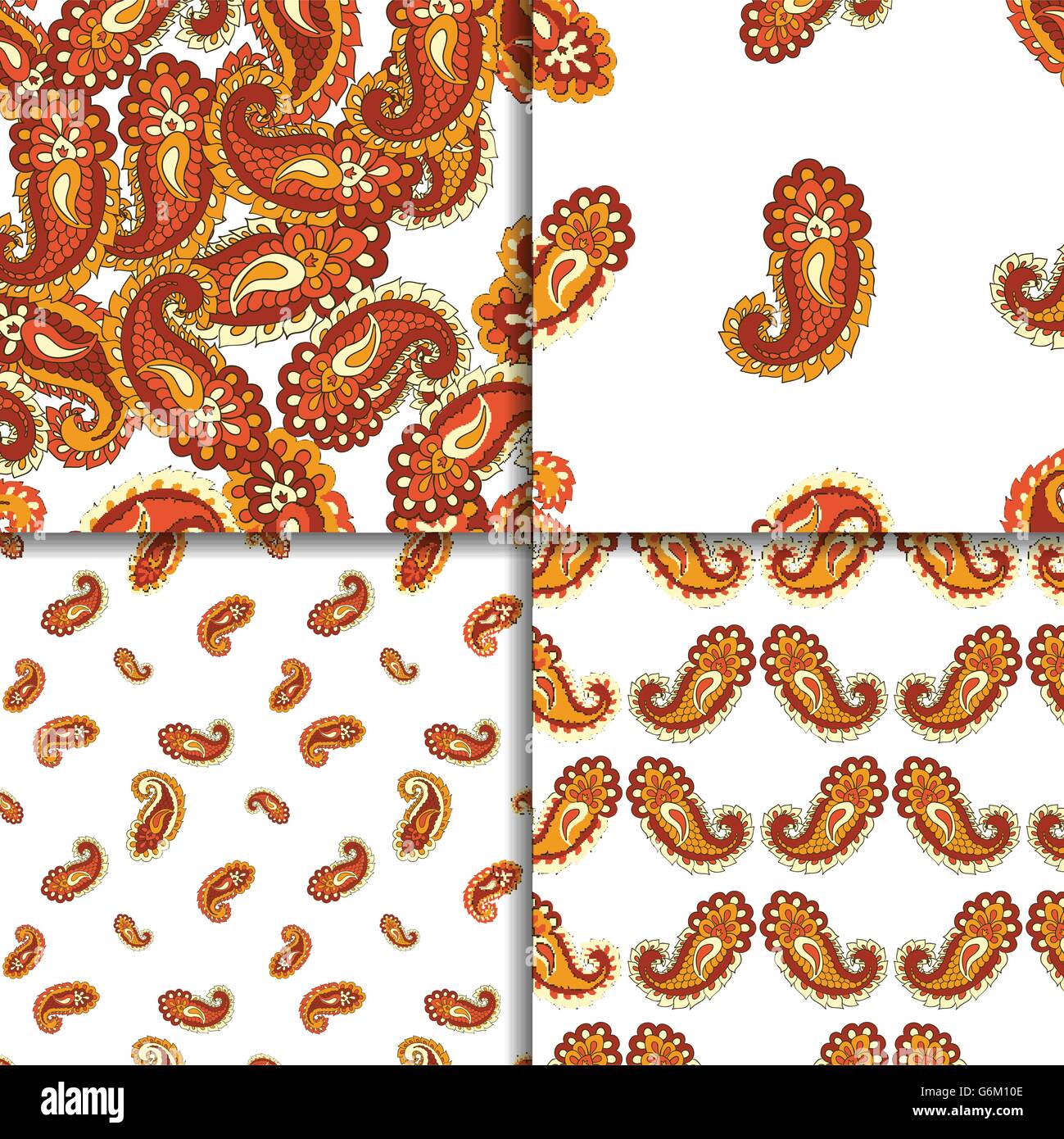 Vector illustration of seamless paisley pattern set Stock Vector Image ...
