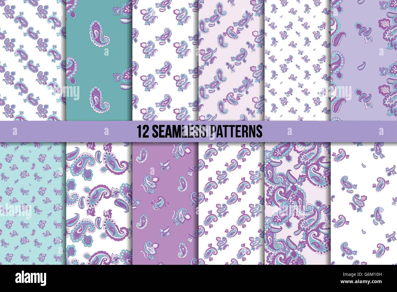 Vector illustration of seamless paisley pattern set Stock Vector Image ...