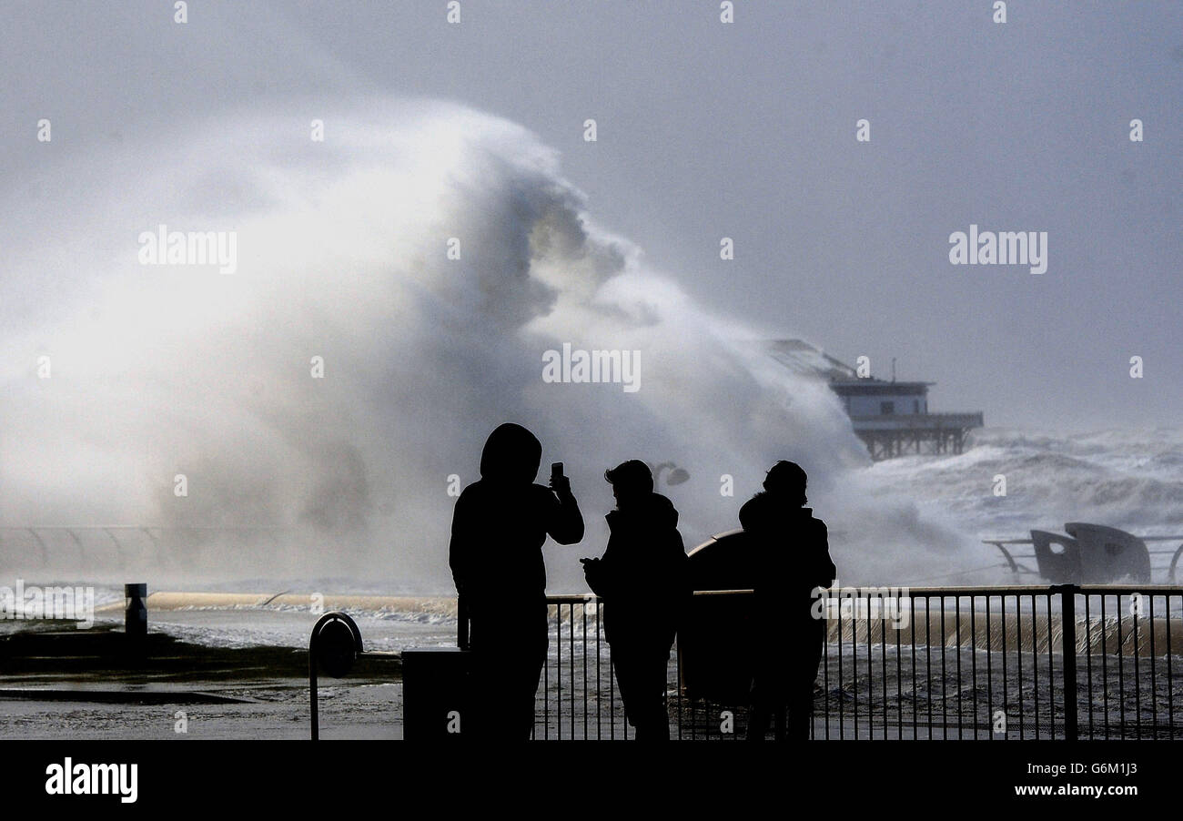 Blackpool Main Promenade under flood water following high tide and a ...