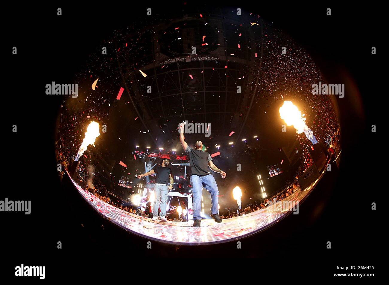 In this picture taken with a fish eye lens a member of Dizzee Rascal's ...