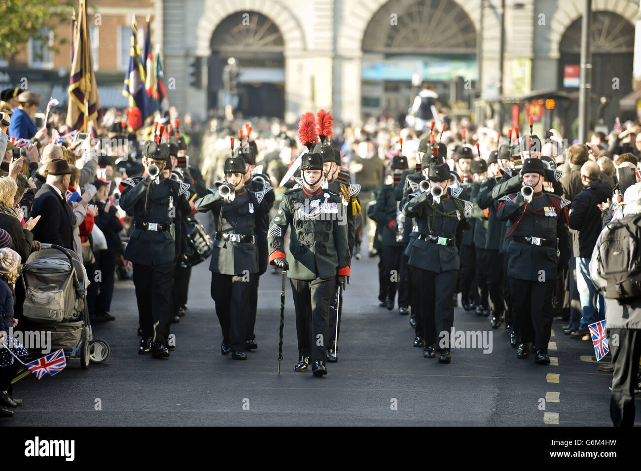 The Rifles band lead during the homecoming parade for 4th Battalion the ...