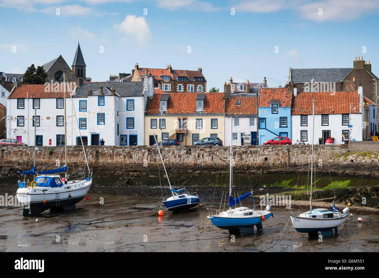 View of harbour in historic fishing village of St Monans in the East ...