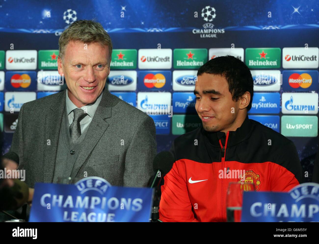 Manchester United manager David Moyes (left) and Rafael da Silva during ...