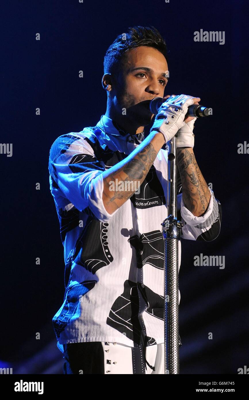 JLS in Birmingham. Aston Merrygold of JLS performs on stage during ...