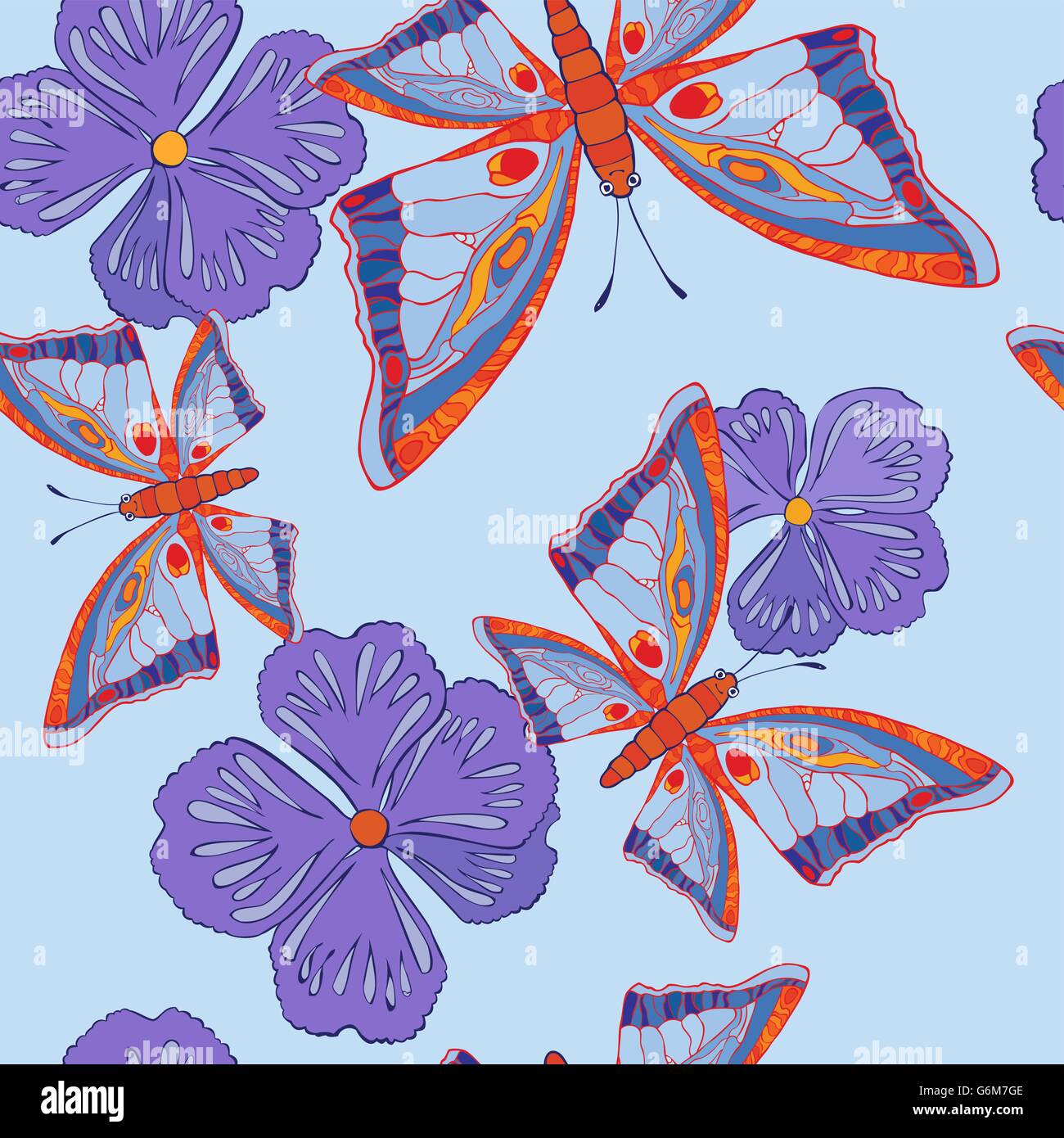 seamless pattern with butterflies and flowers Stock Vector Image & Art ...