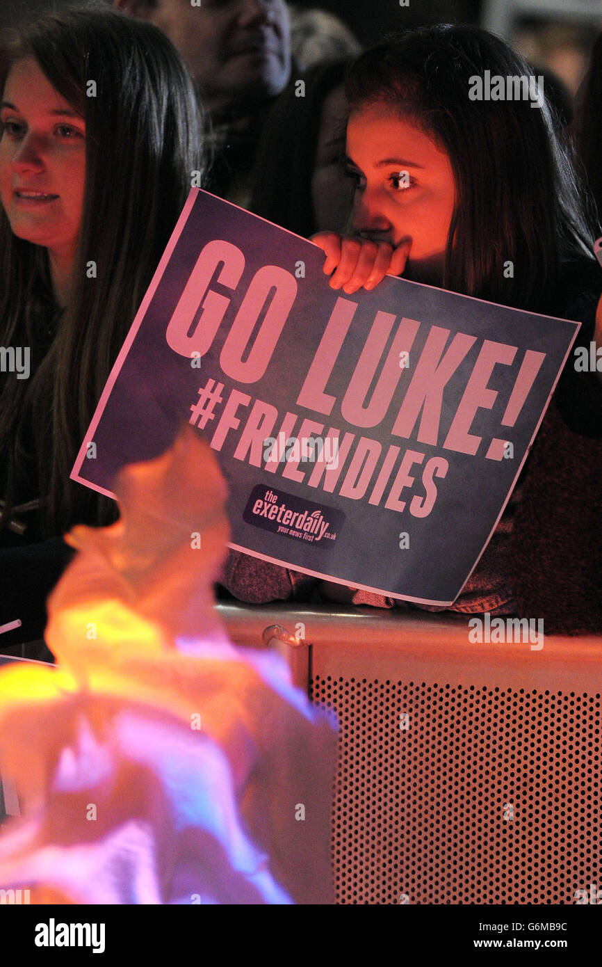 Fans wait for X Factor finalist Luke Friend to arrive at The Great Hall ...