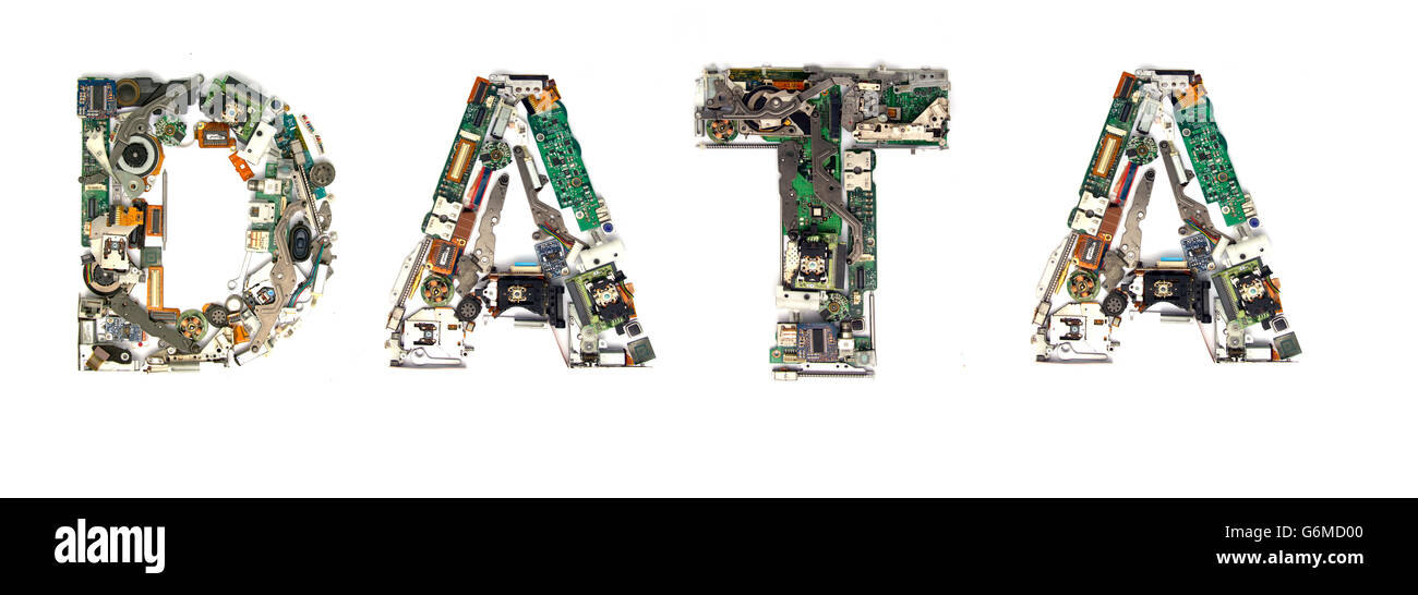 The word DATA made with letters that are made of computer parts Stock ...
