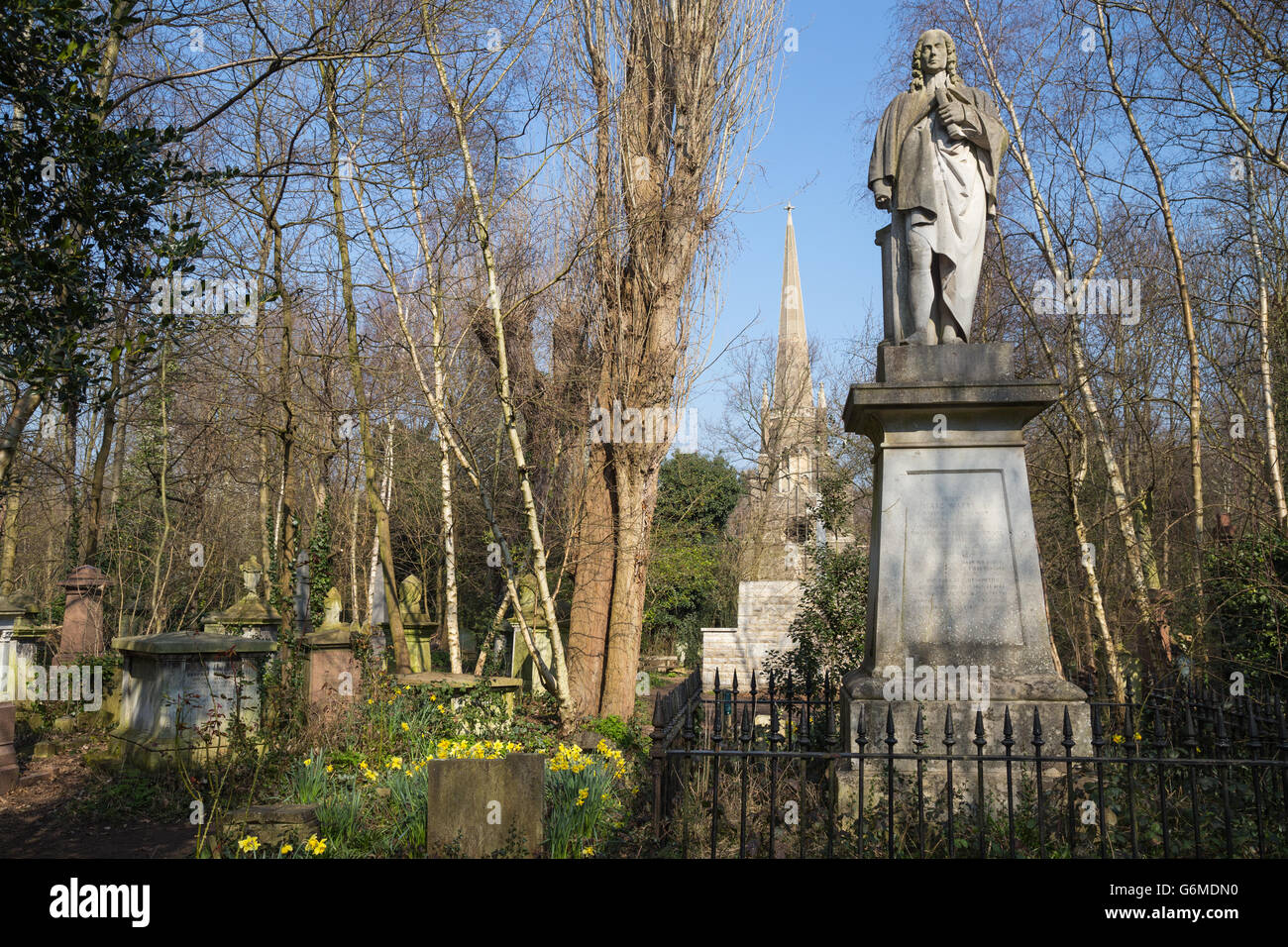 Abney Park cemetery on sunny day in early spring in Stoke Newington ...