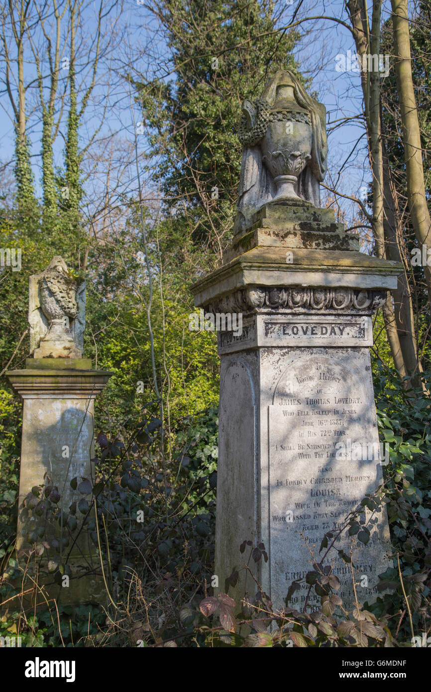 Victorian headstones with draped urns in Abney Park cemetery in Stoke ...