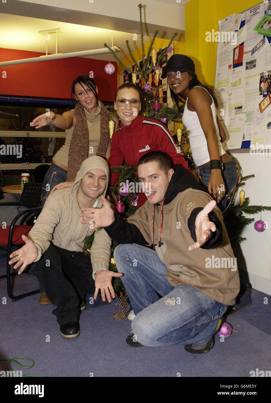 Pop band Liberty X during their guest appearance on the Hit 40 UK chart ...