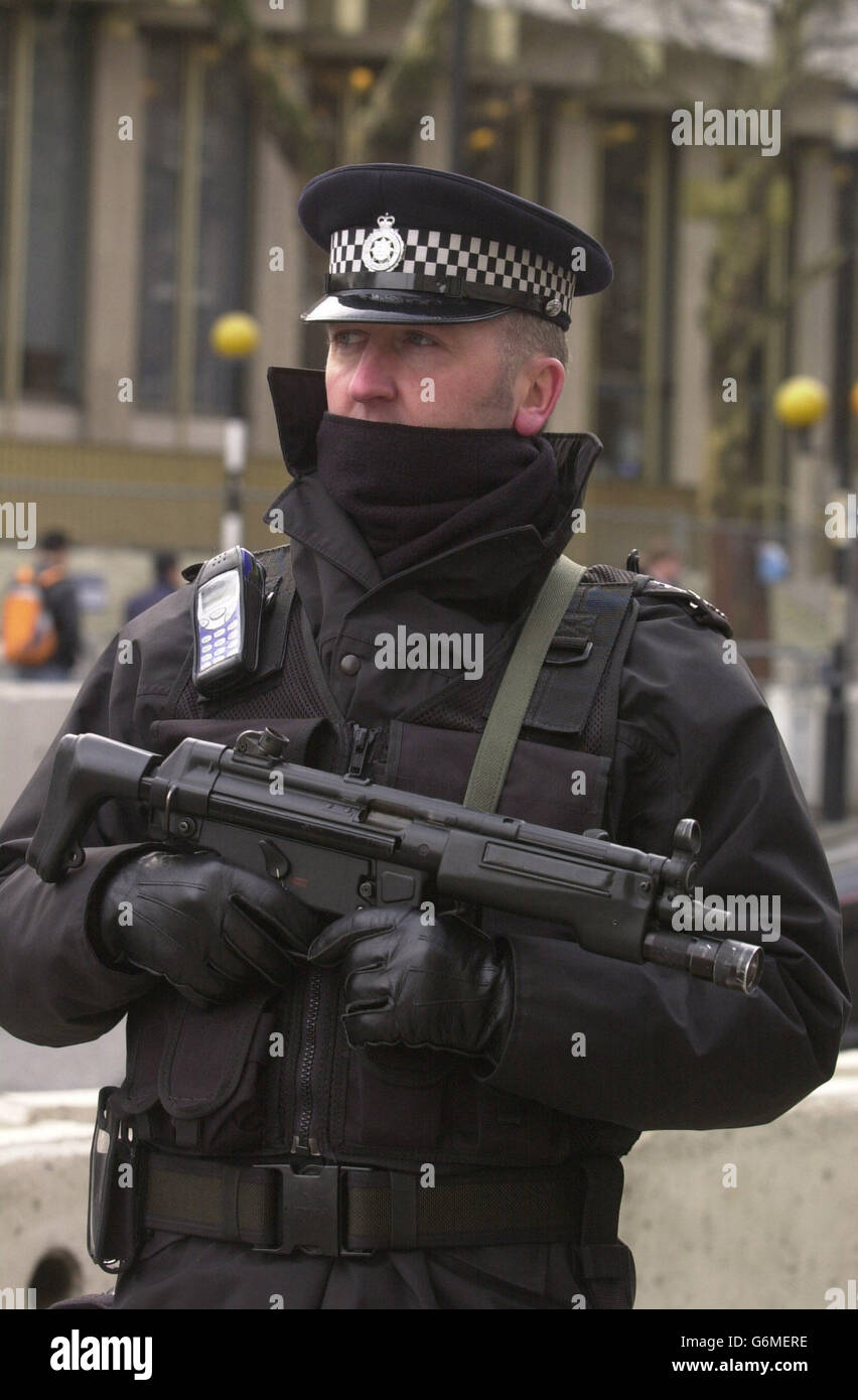 Armed police guard the US Embassy Stock Photo - Alamy