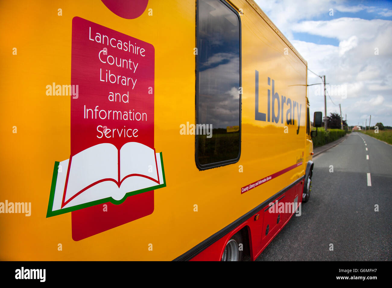 Lancashire County Council Mercedes Benz van delivering a rural mobile ...
