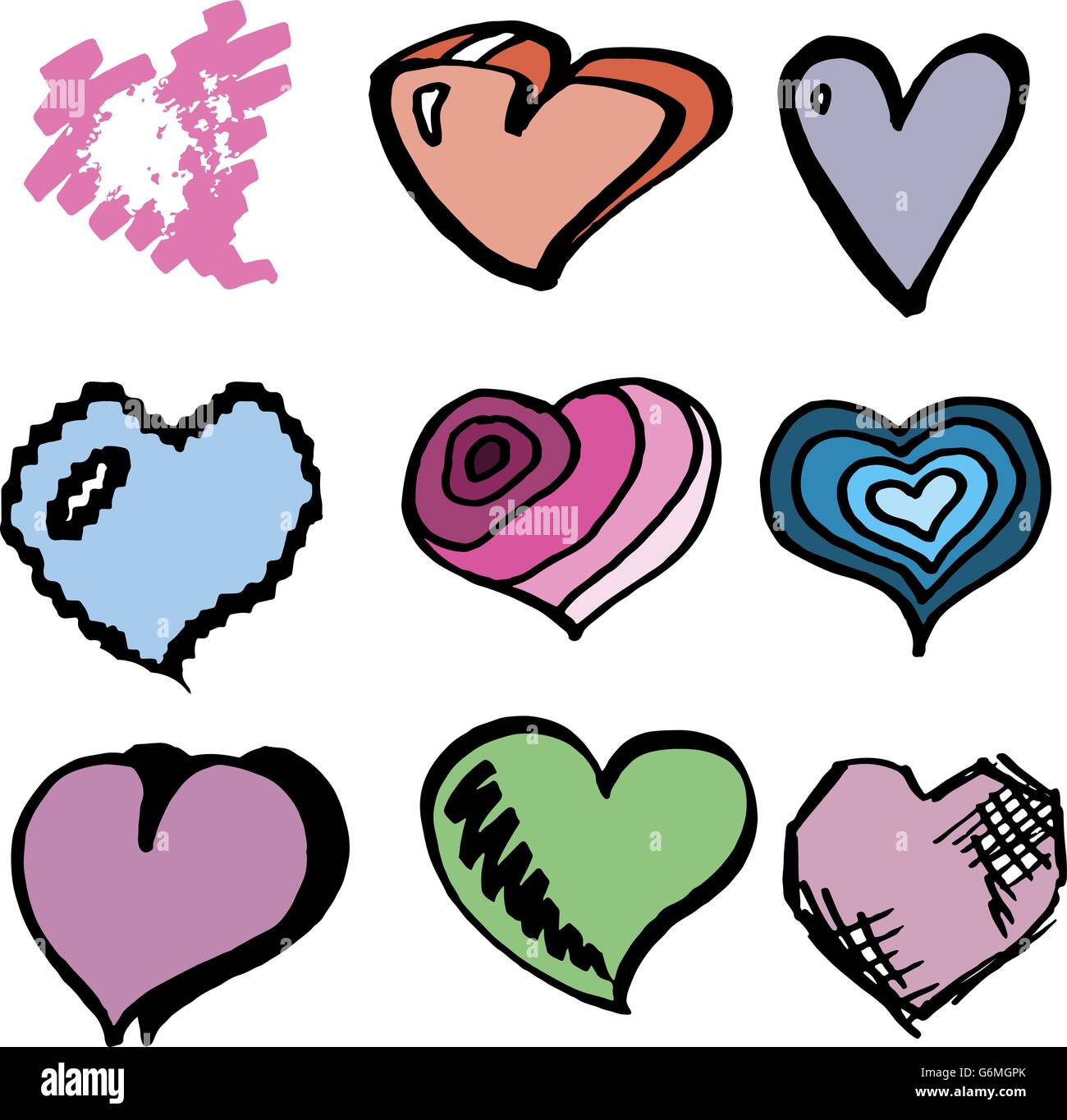 Hearts. Drawn by hand. Vector Stock Vector Image & Art - Alamy