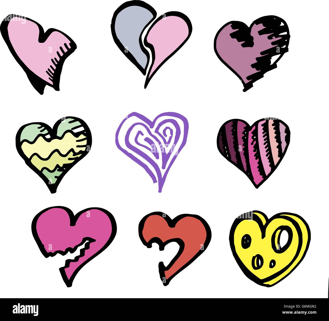 Hearts. Drawn by hand. Vector Stock Vector Image & Art - Alamy