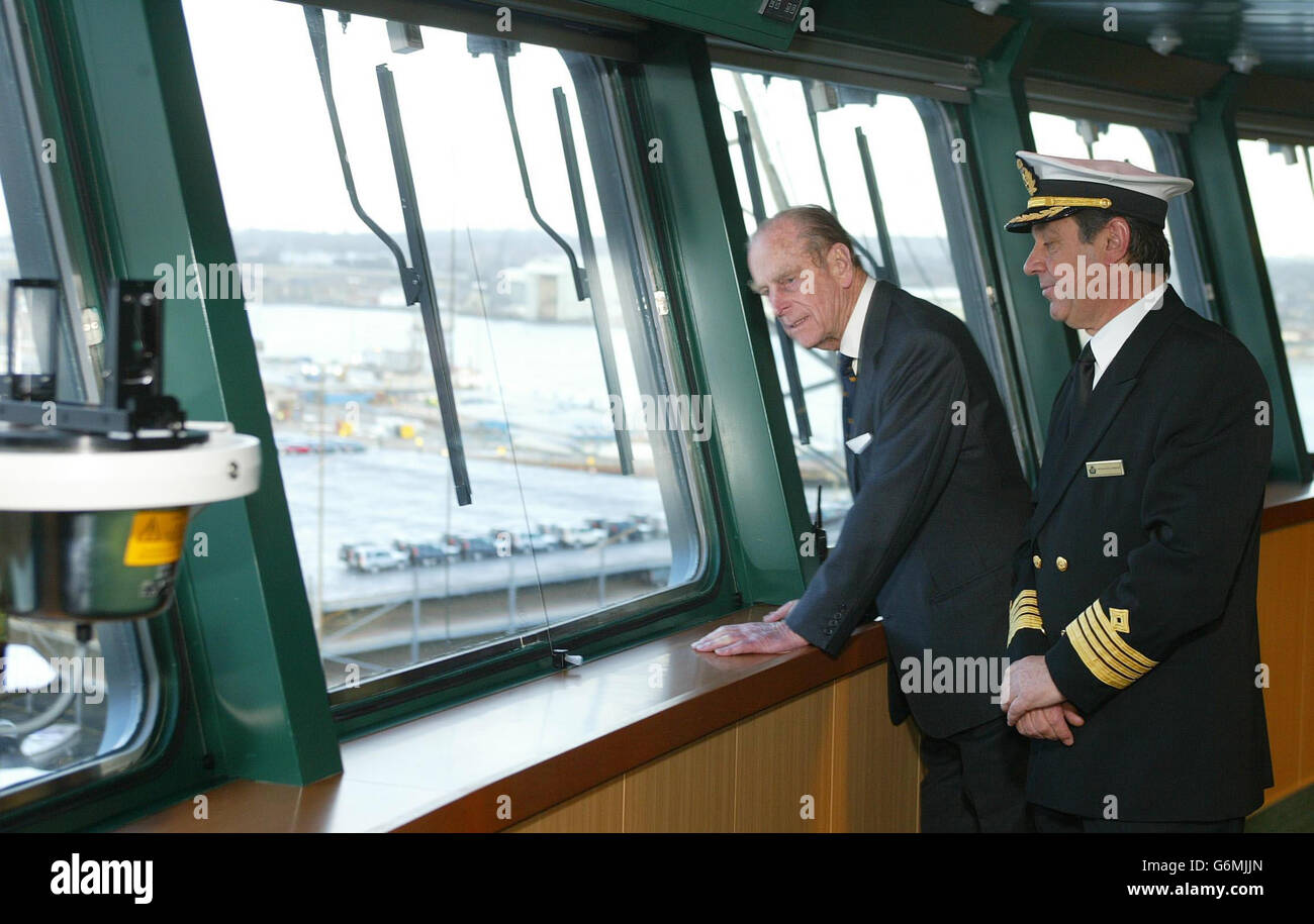 The Duke of Edinburgh on the bridge with Capt Paul Wright and Chief ...