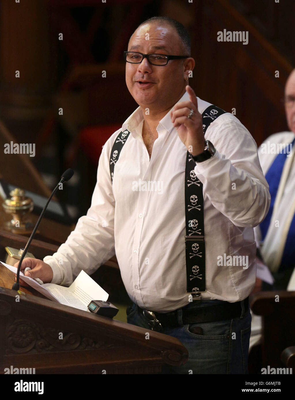 Michael Biggs speaking during the funeral service of his father Ronnie ...