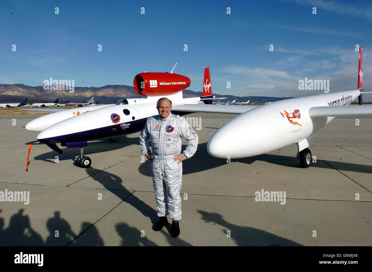 Steve Fossett at the launch of Richard Branson's latest flying machine ...
