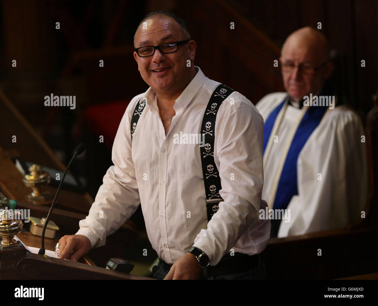Michael Biggs speaking during the funeral service of his father Ronnie ...