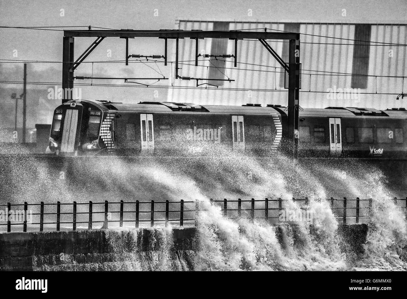 Weather flood train waves sea seascape black white splash hi-res stock ...