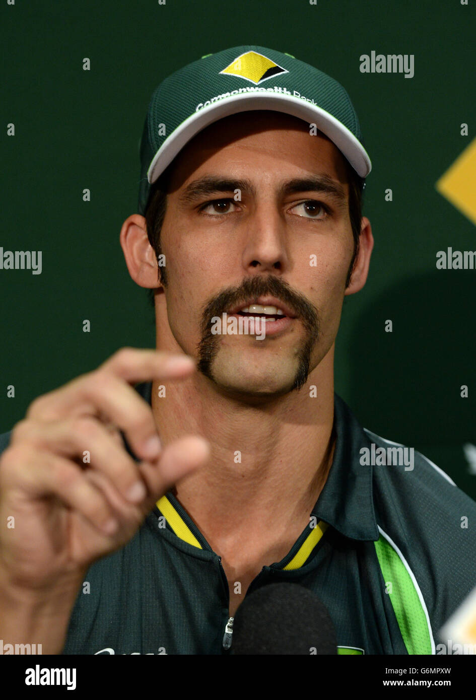 Australia's Mitchell Johnson speaks during a press conference at the ...